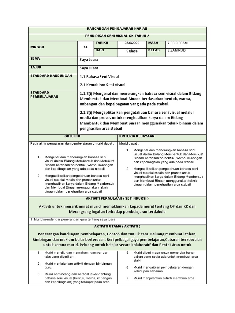 RPH Minggu 9 PSV THN 2 by Cikgu Gorgeous | PDF