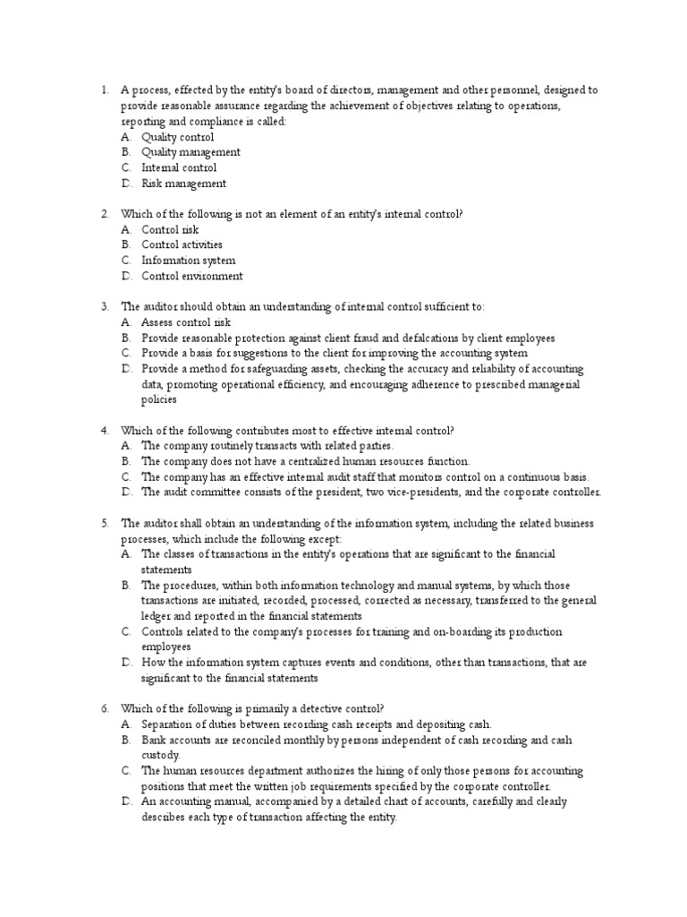 Internal Control (MCQ) | PDF | Internal Control | Audit