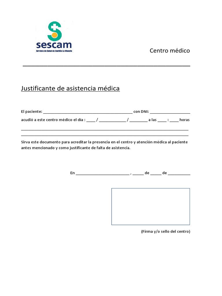 Justificante Medico Plantilla Castilla La Mancha Sescam | PDF