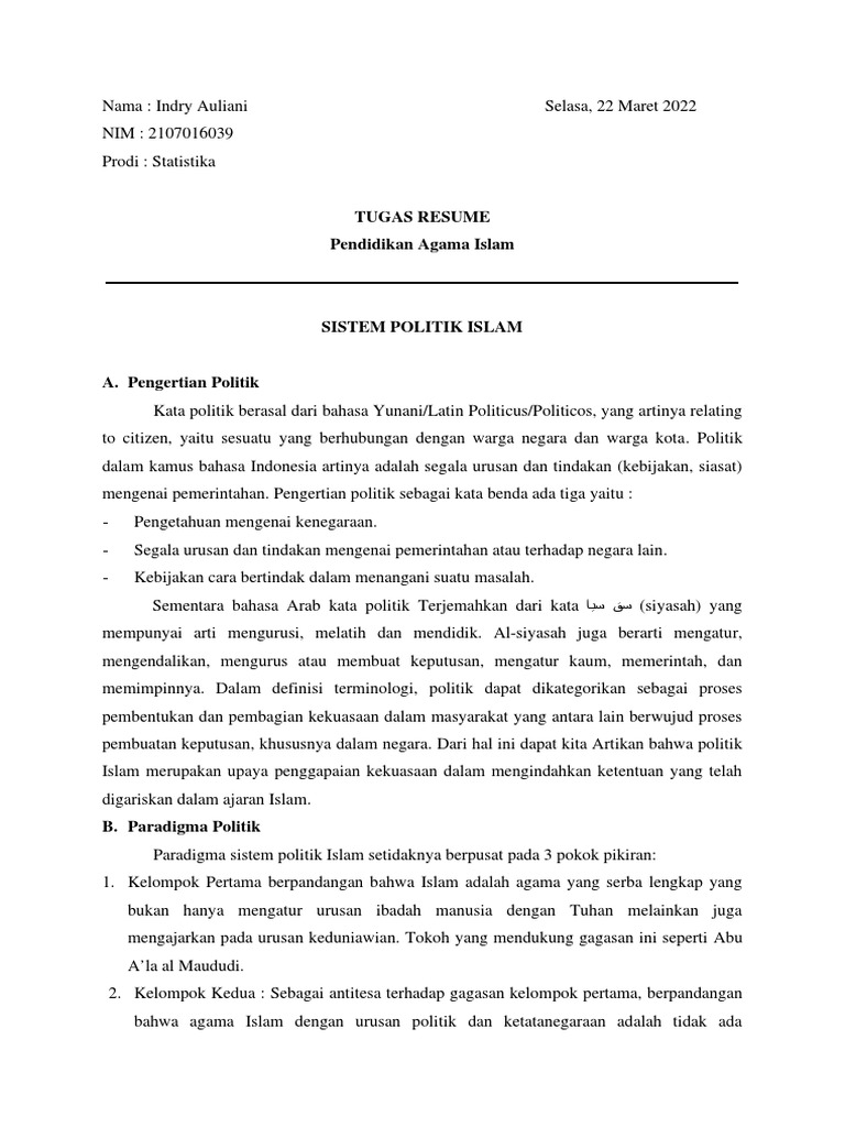 Resume Sistem Politik Islam | PDF