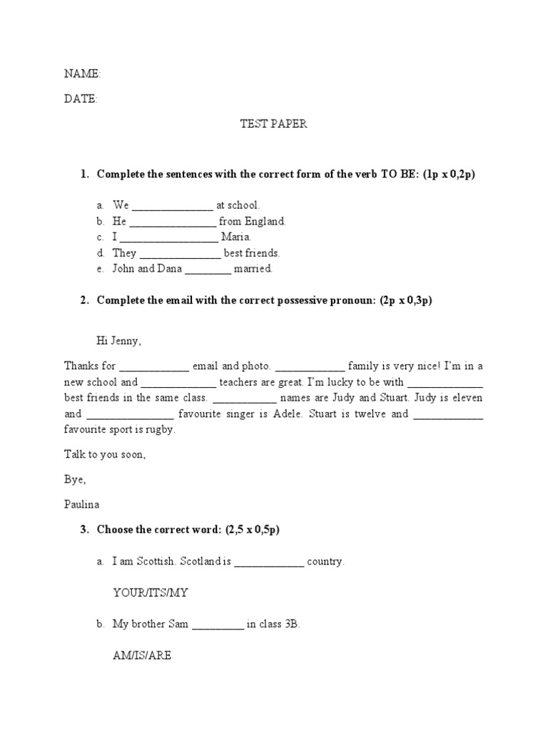 Test Paper 5th Grade | PDF