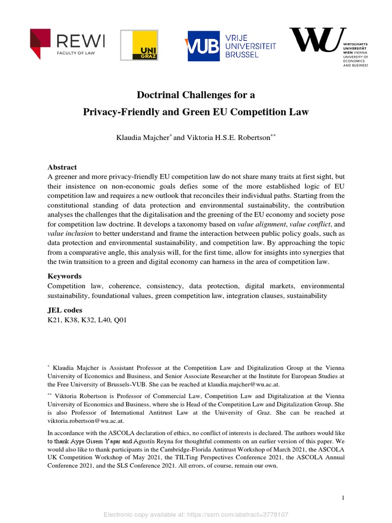 EU Competition Law: Privacy and Green Challenges | PDF | European Union ...