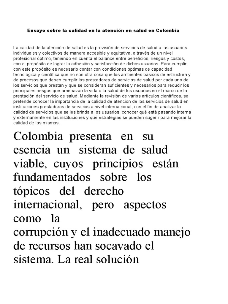 Ensayo Sobre La Calidad en La Atención en Salud en Colombia | PDF ... Ensayo Sobre La Calidad en La Atención en Salud en Colombia | PDF ...