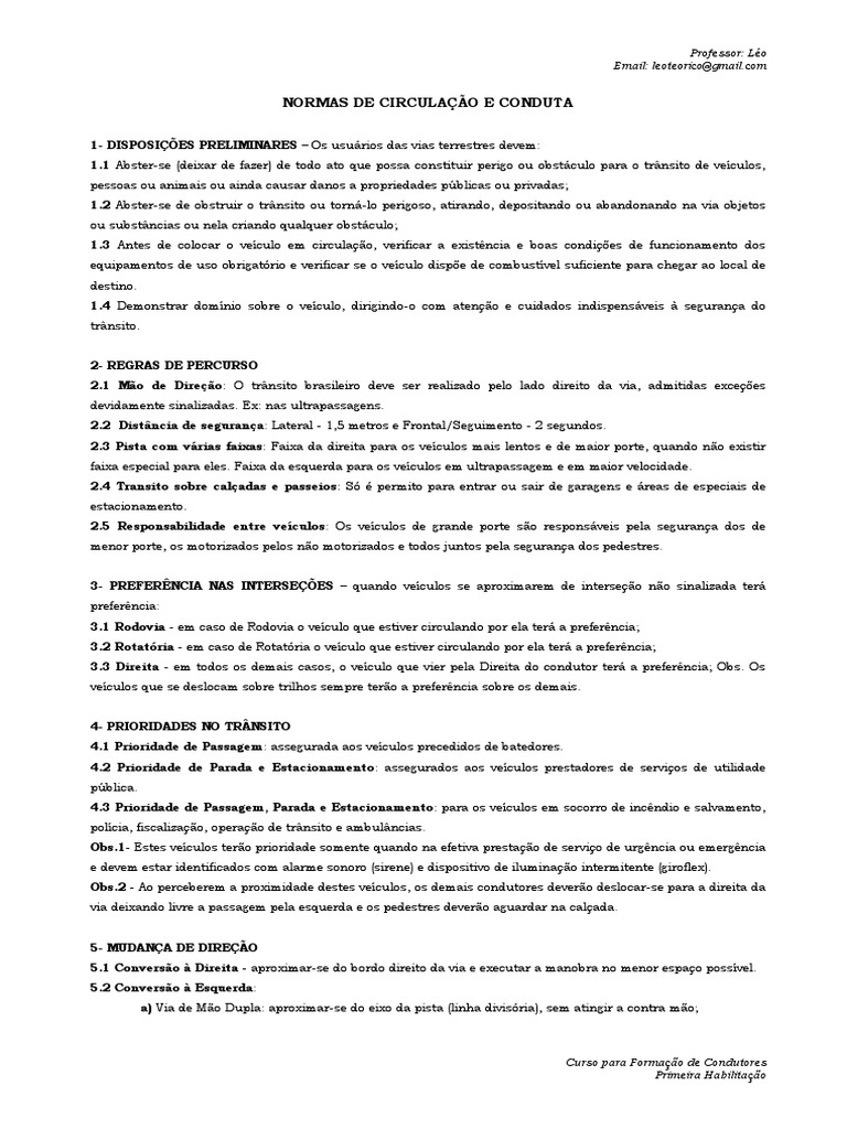 Normas de Circulação e Conduta no Trânsito: Regras Fundamentais para ...