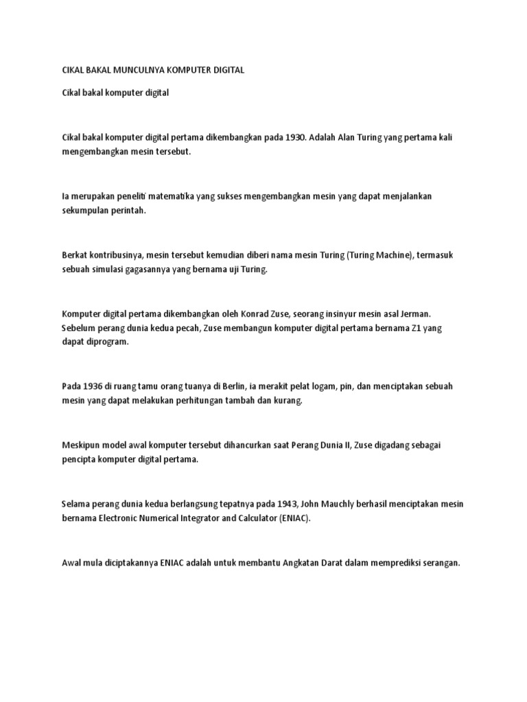 Cikal Bakal Munculnya Komputer Digital | PDF