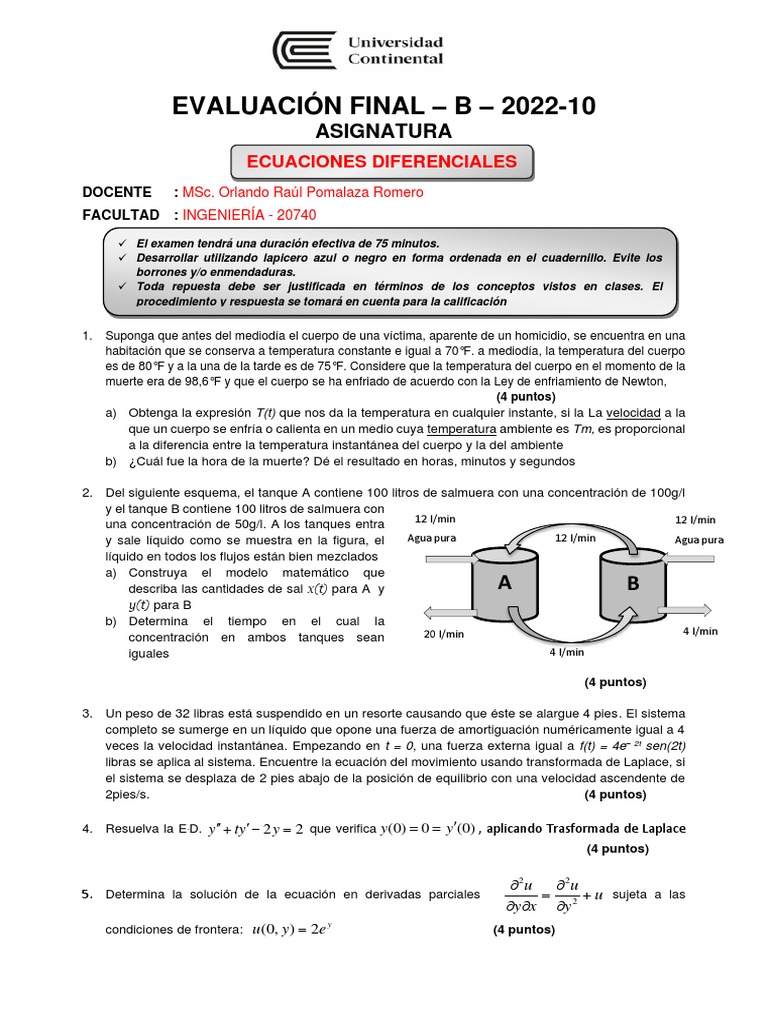 Final B Ecuac. Dif. (2022 - 10) | PDF | Ecuaciones | Temperatura