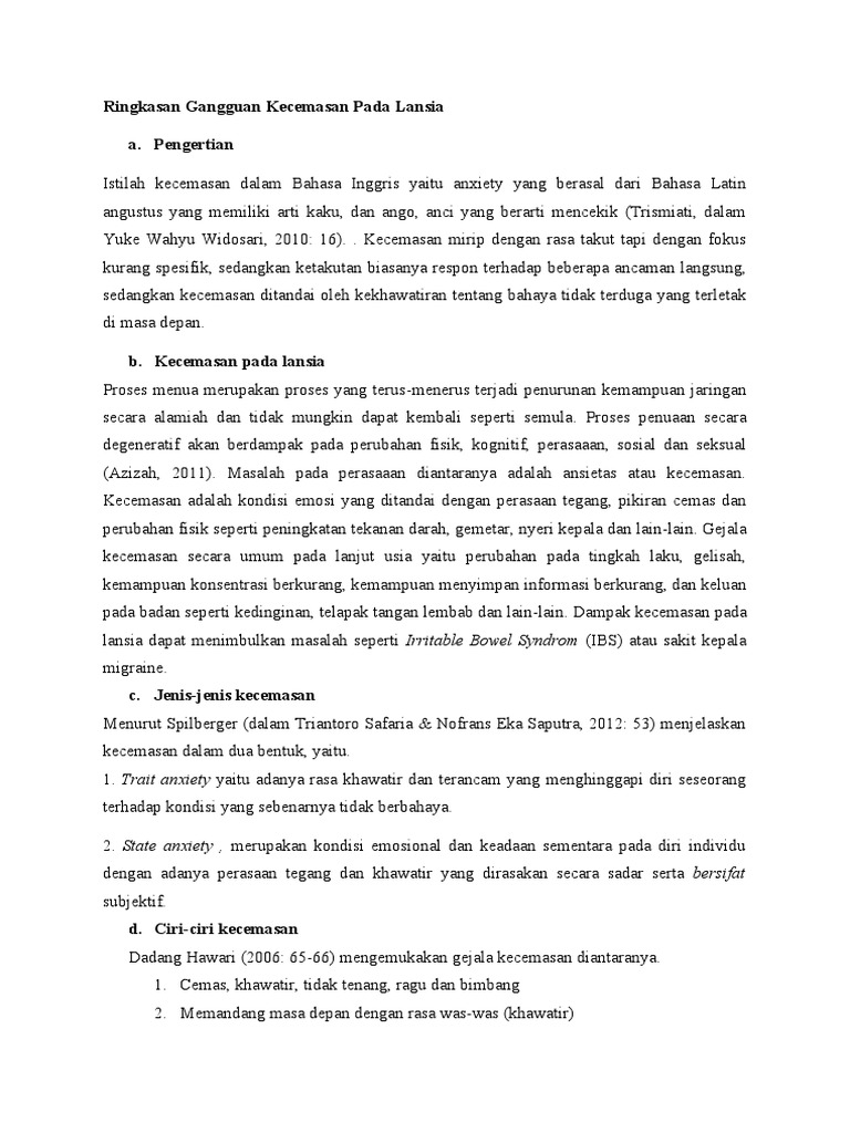 Ringkasan Gangguan Kecemasan Pada Lansia | PDF | Karier & Perkembangan | Pengembangan Diri