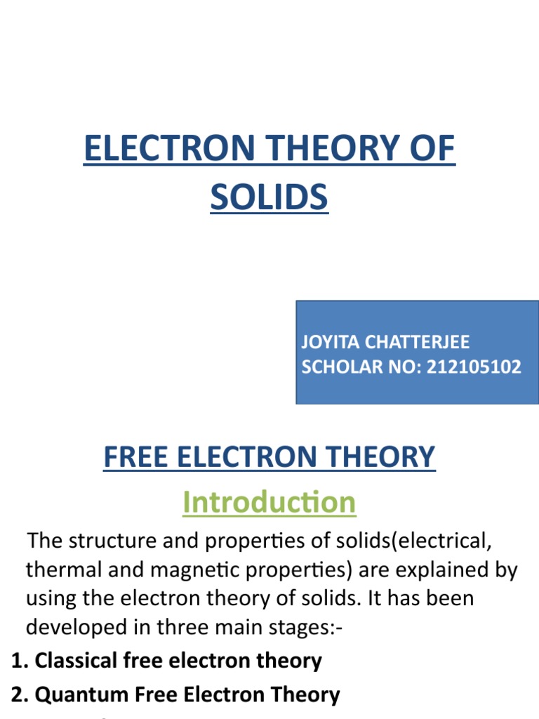 Electron Theory of Solids | PDF | Electron | Electrical Resistivity And ...