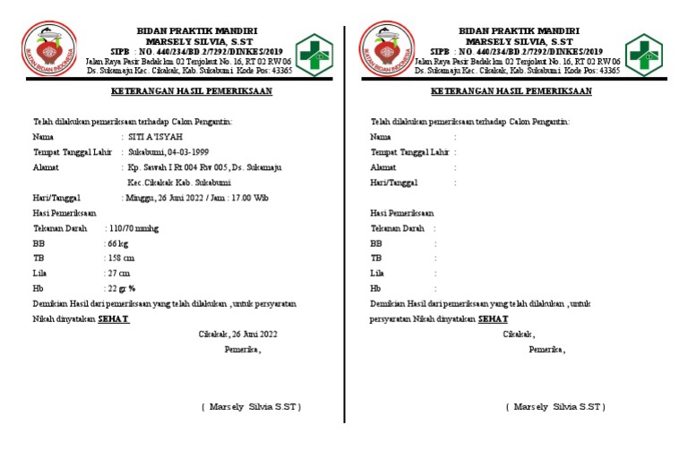 Surat Keterangan Sehat Catin Nikah | PDF