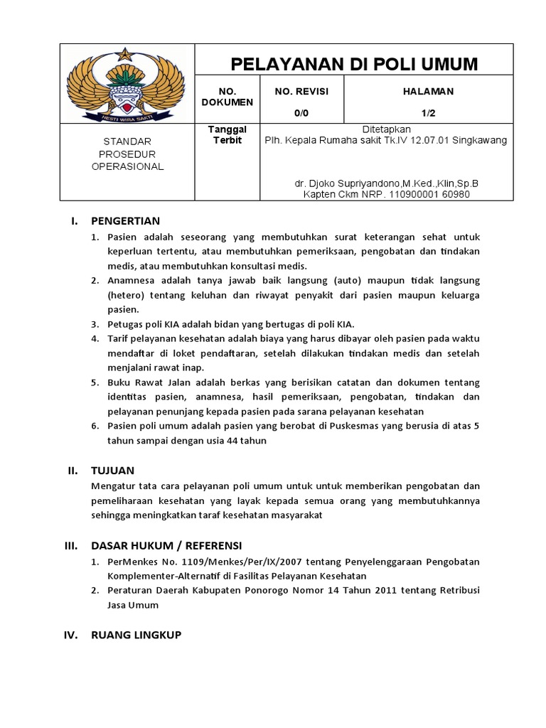 Sop Pelayanan Di Poli Umum | PDF