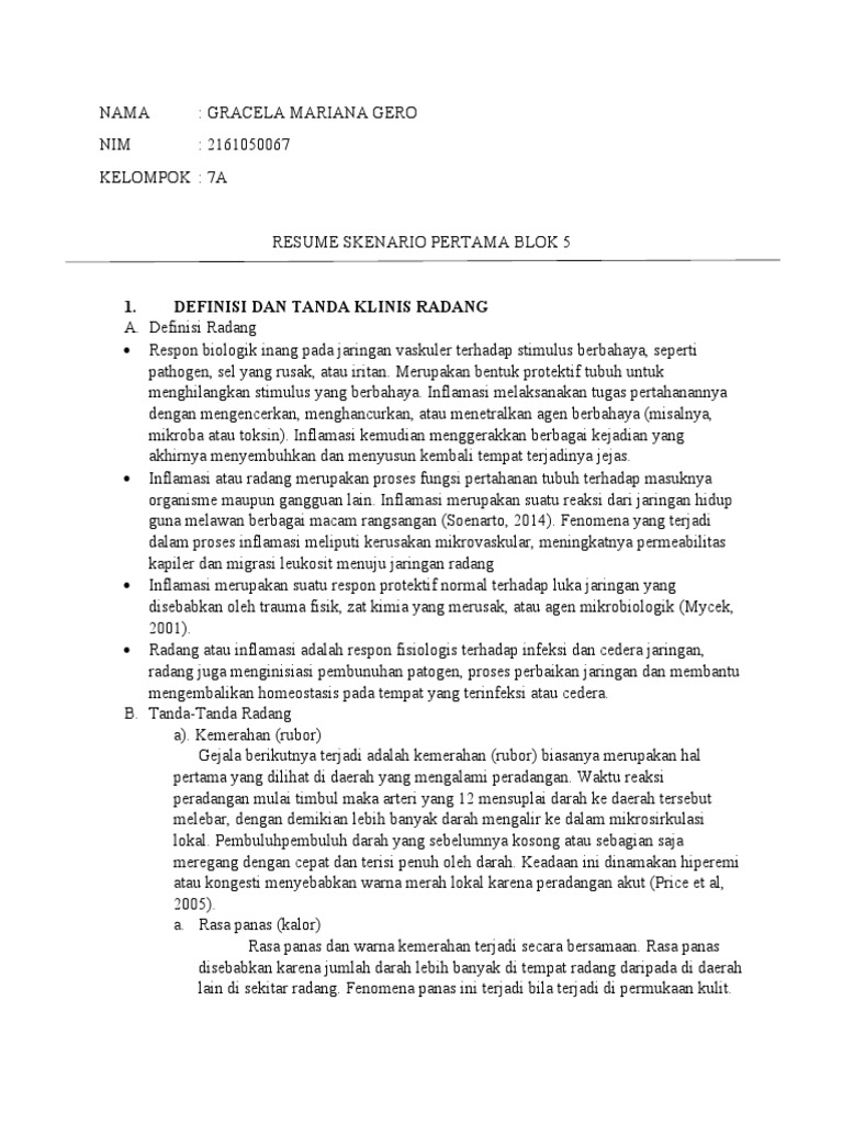 RESUME SKENARIO PERTAMA BLOK 5 - Gracela M. Gero - 2161050067 - 7A | PDF