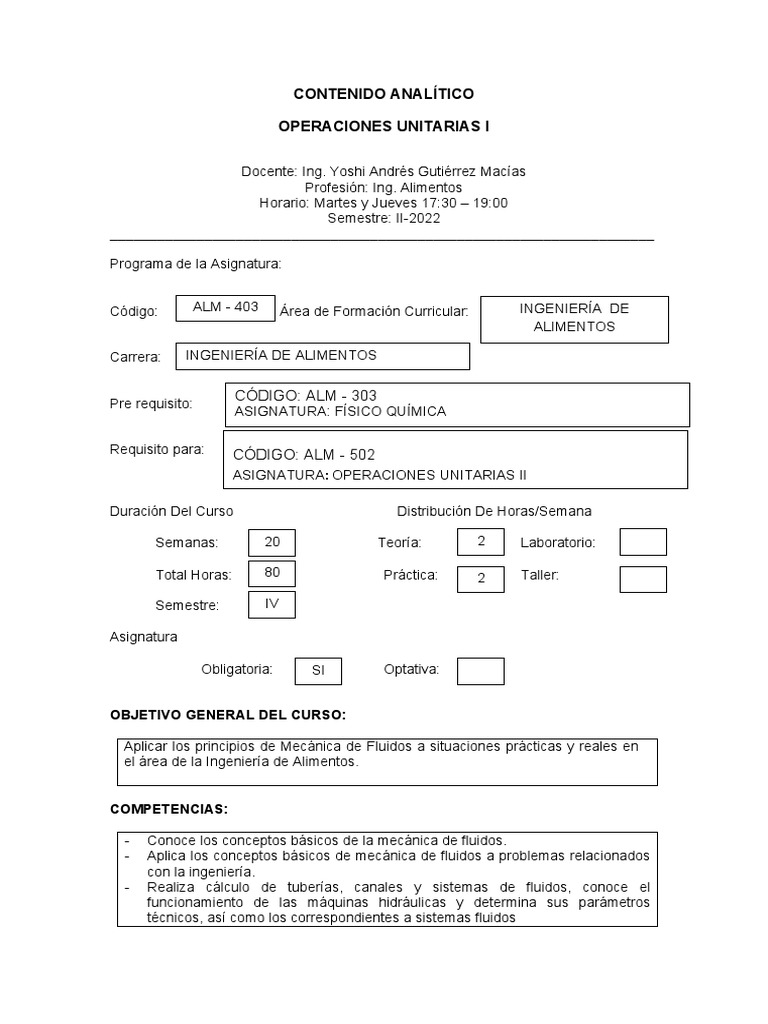 Operaciones Contenido Unslp | PDF | Presión | Viscosidad