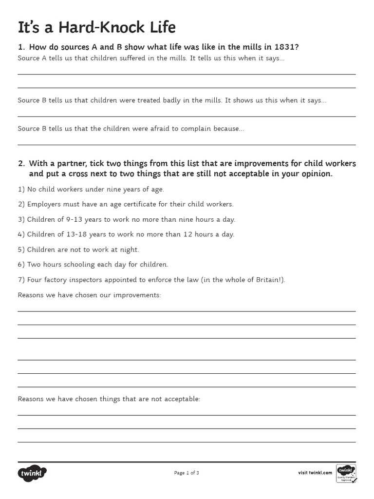 Its A Hard Knock Life Lower Ability Activity Sheet | PDF