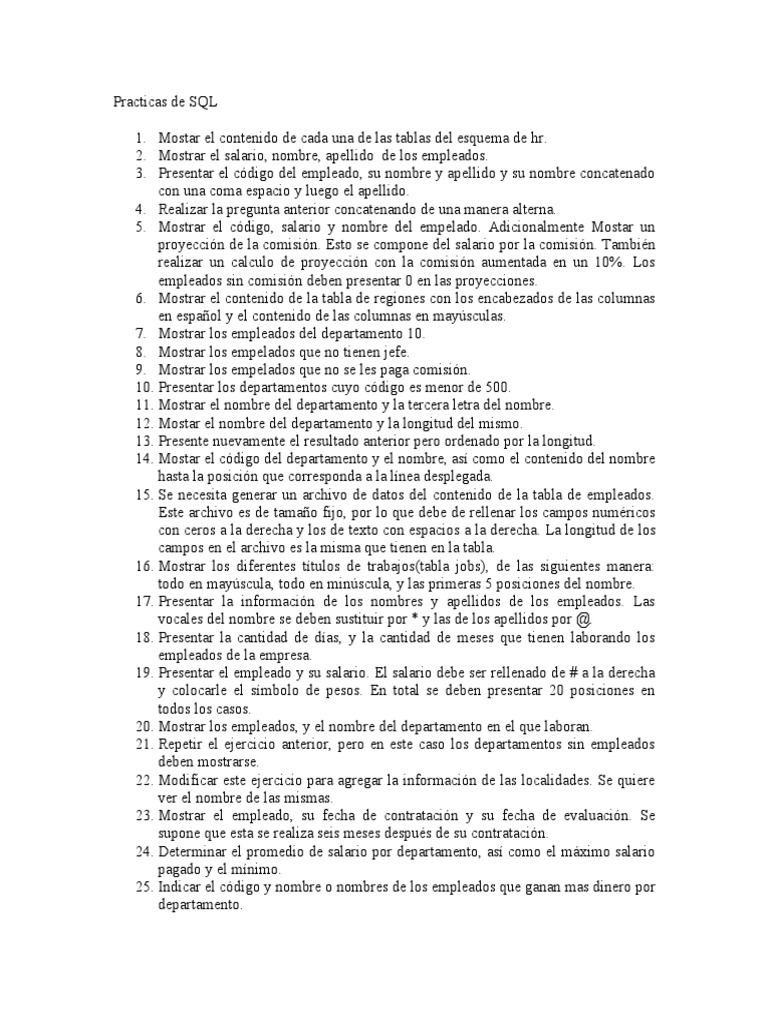 Practicas de SQL | PDF | Salario Practicas de SQL | PDF | Salario