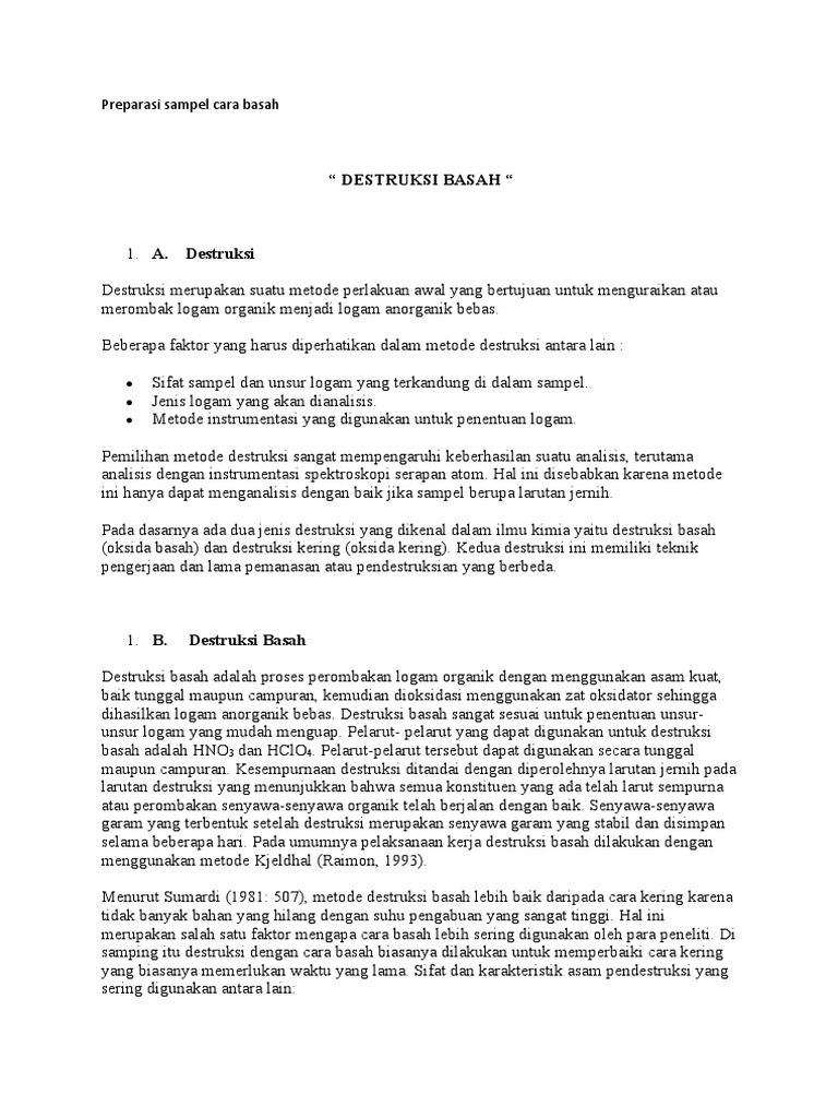 Proses Destruksi Basah dalam Analisis Logam | PDF | Sains & Matematika