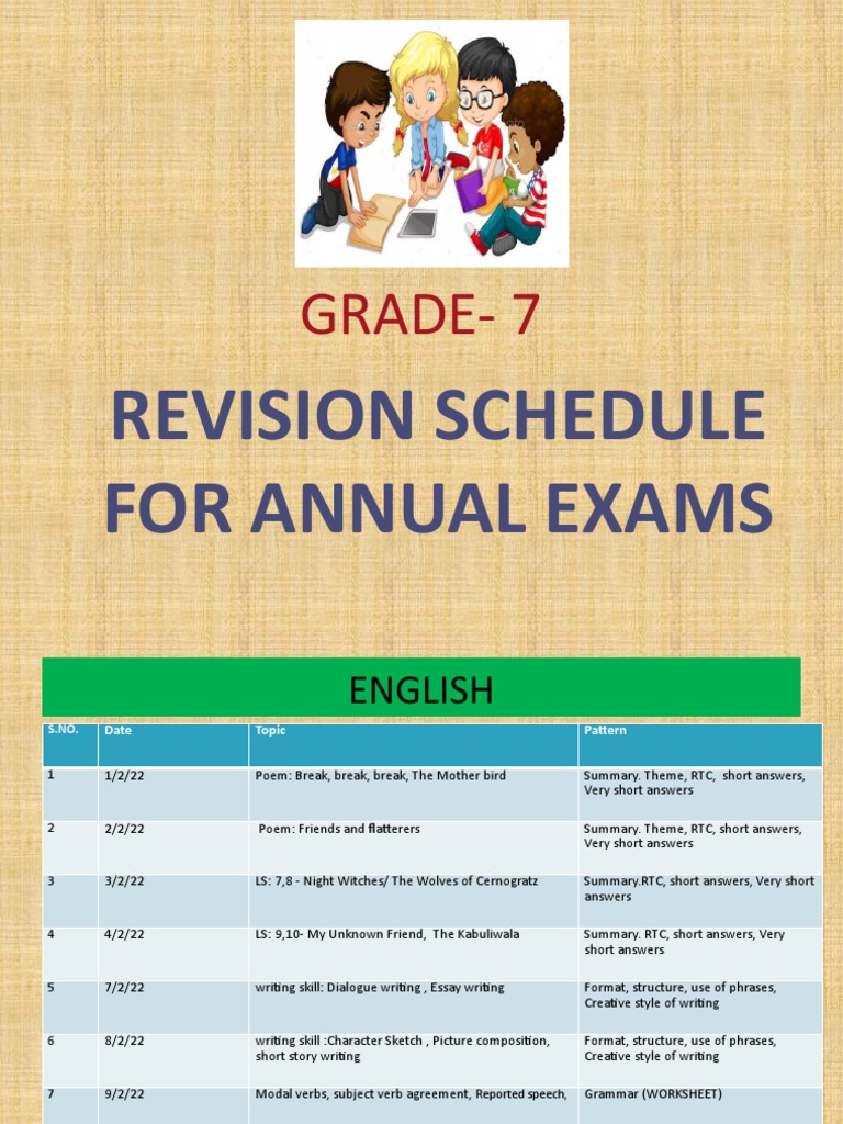 Grade - 7 Revision Schedule - All Subjects | PDF | Human Communication ...