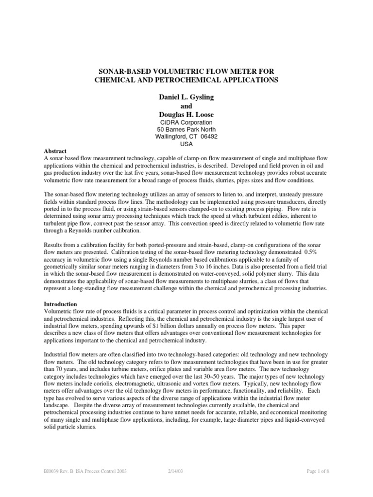Sonar-Based Volumetric Flow Meter For | PDF | Flow Measurement | Fluid ...
