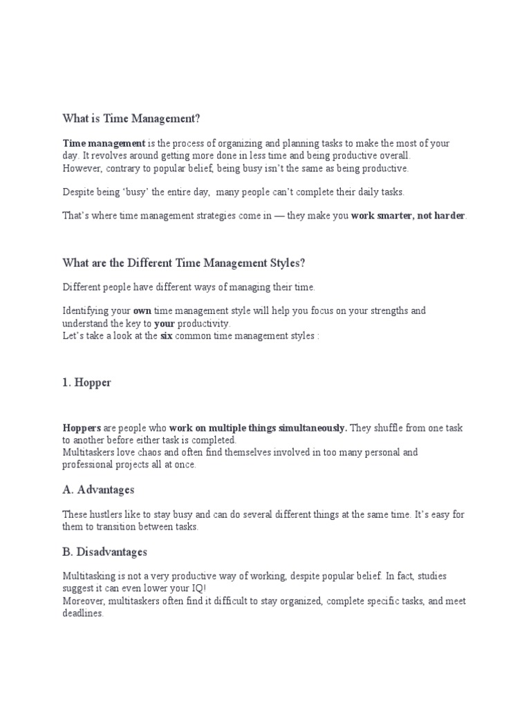 Understanding Time Management Styles | PDF | Time Management ...