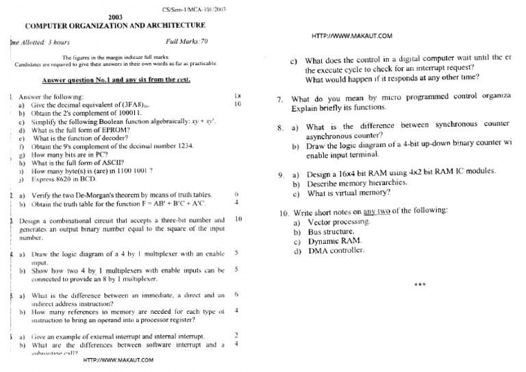 Mca 101 Computer Organization and Architecture 2003 | PDF