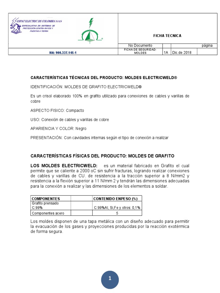 Ficha Tecnica Moldes Electricweld | PDF | Cobre | Soldadura