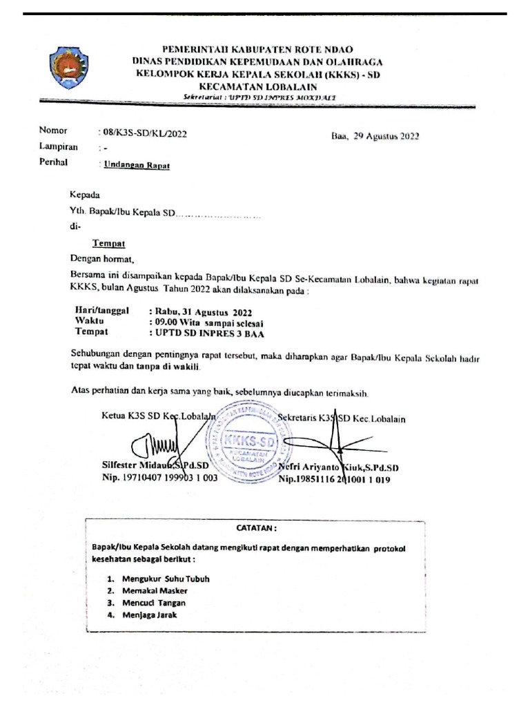 Surat Undangan Rapat K3S 1 Tanggal 31 Agustus 2022 | PDF