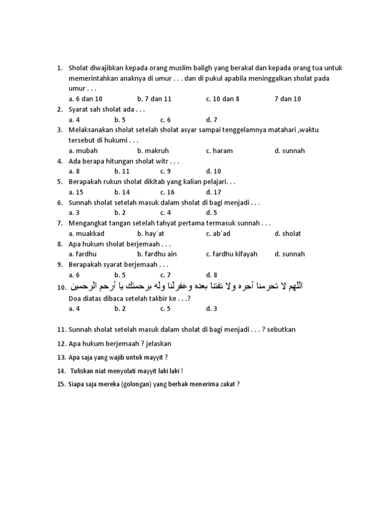 Soal Fiqih Kelas 1 Semester 2 2021 | PDF