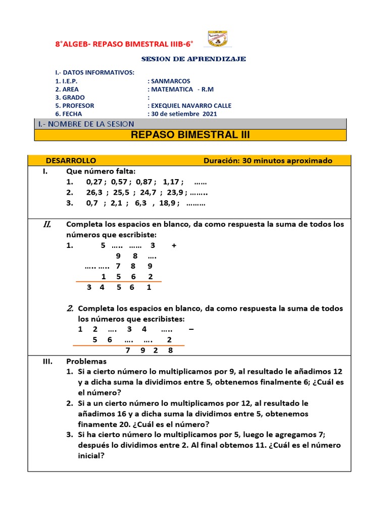 8° Ficha R.M. Repaso Iii Bimestrexxx | PDF | Incluso los ungulados de dedos
