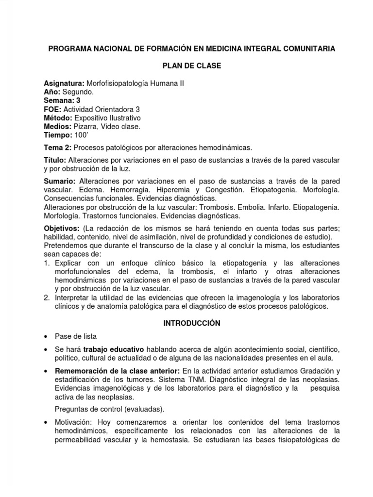 MFPH II Plan de Clase 3 - Compress | PDF | Trombo | Edema