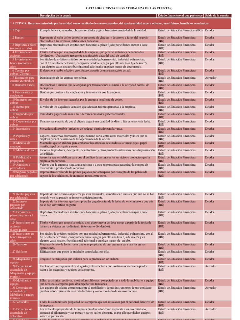Contabilidad I Catálogo Contable (Naturaleza de Las Cuentas) | PDF ...