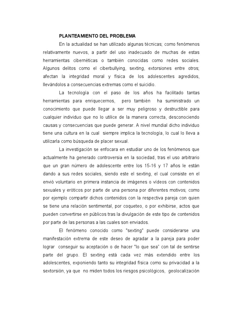 Planteamiento Del Problema | Descargar gratis PDF | Medición | Adolescencia