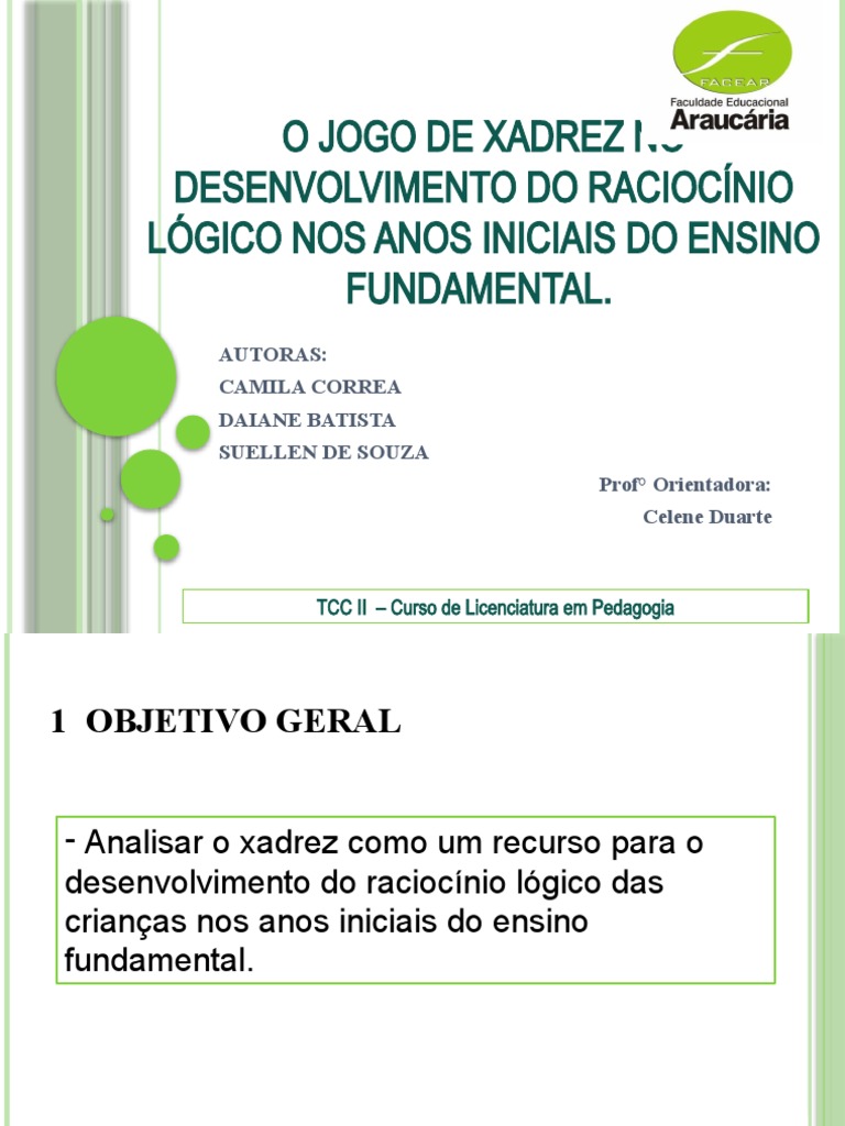 TCC Slides MODELO | PDF | Xadrez | Pedagogia