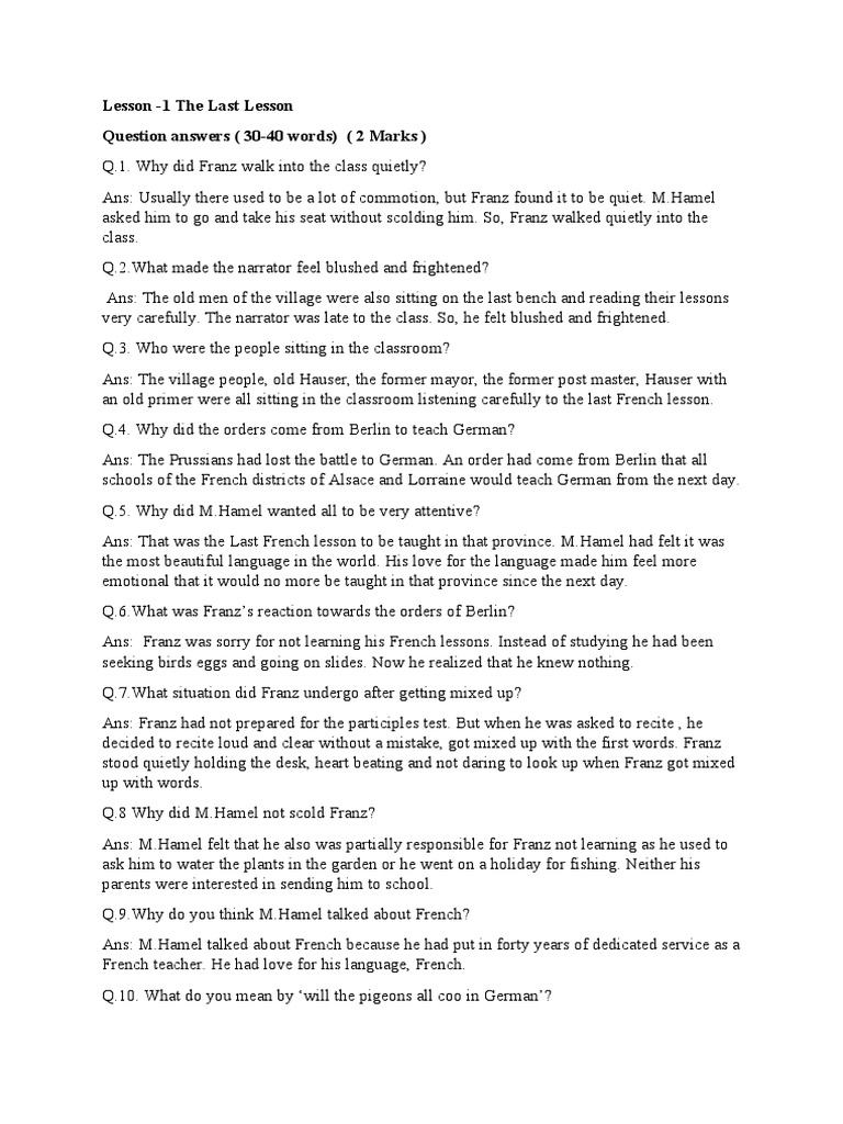 Last French Lesson: Key Insights and Analysis | PDF