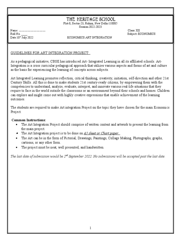 Art Integration Project Guidelines for Economics | PDF