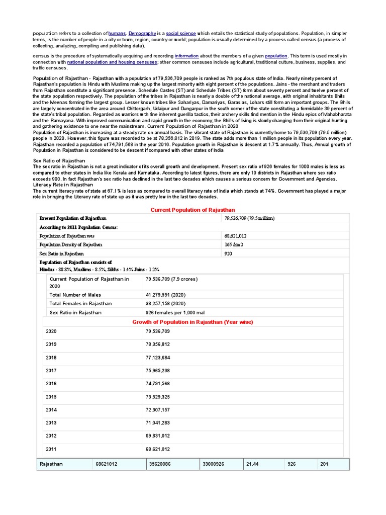Population of Rajasthan | PDF | Population