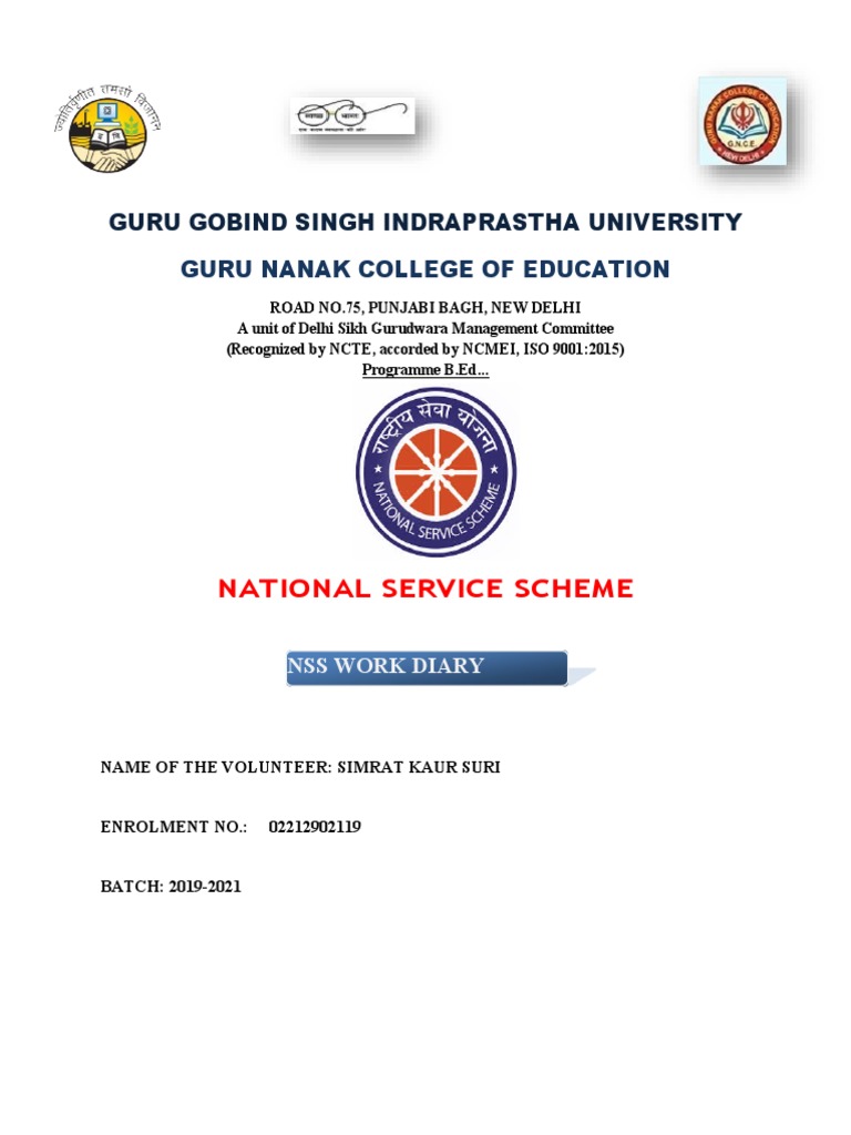 NSS Work Diary for Simrat Kaur Suri | PDF | Guru Nanak | Indian Religions