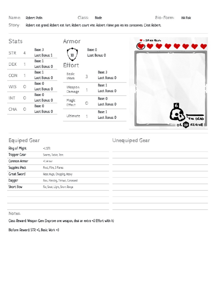 IC RPG Character Sheet Robert Pofin | PDF