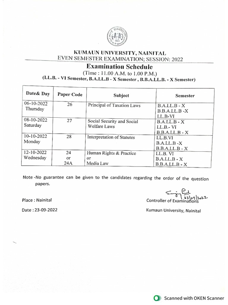 LLB VI Semester & BALLB-BBALLB X Semester 2022 | PDF