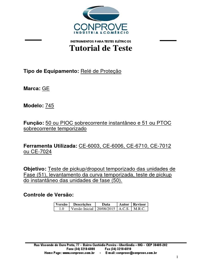 Tutorial Teste Rele GE 745 Sobrecorrente Automatico CTC | PDF | Tempo ...