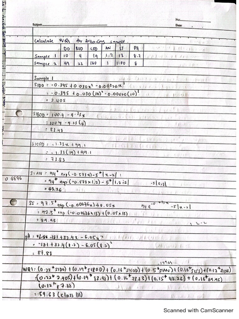 WQI and BOD Example | PDF