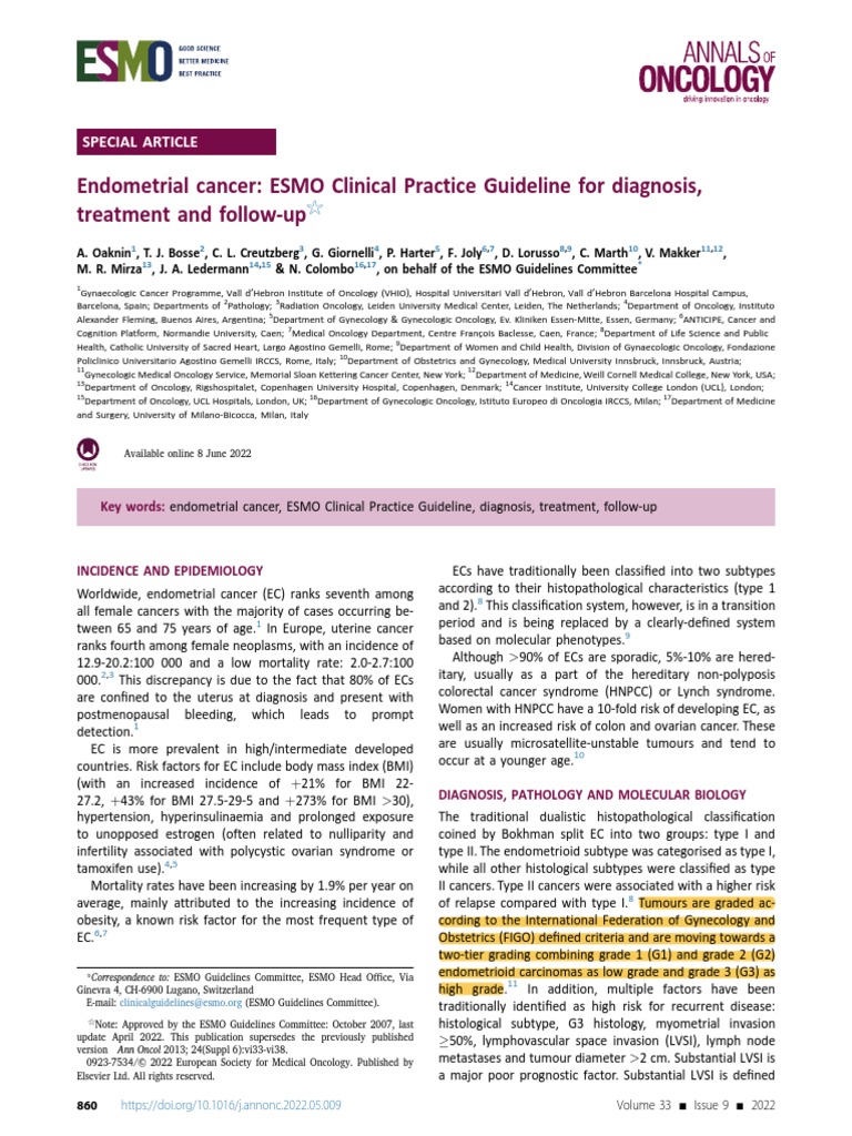 Esmo Ca Endo-1 | PDF | Ovarian Cancer | Cancer