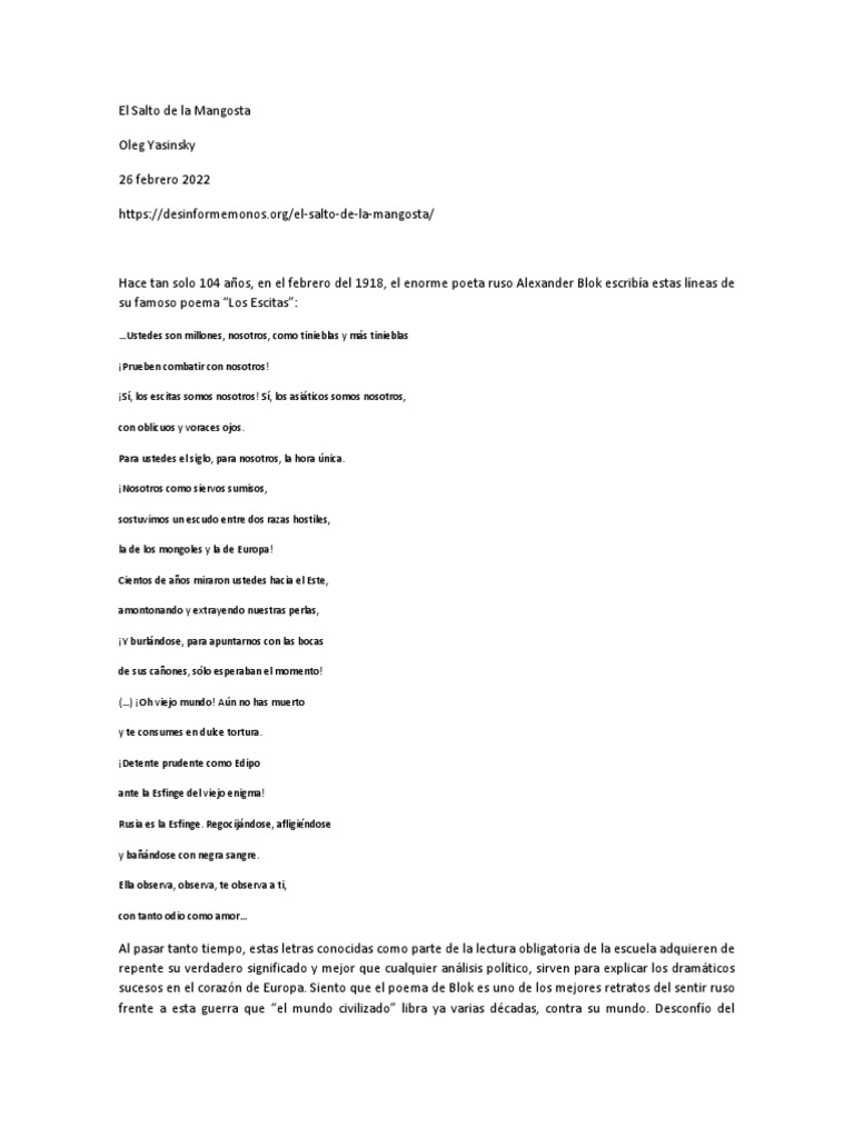 Yasinsky El Salto de La Mangosta | PDF | Ucrania | Vladimir Putin