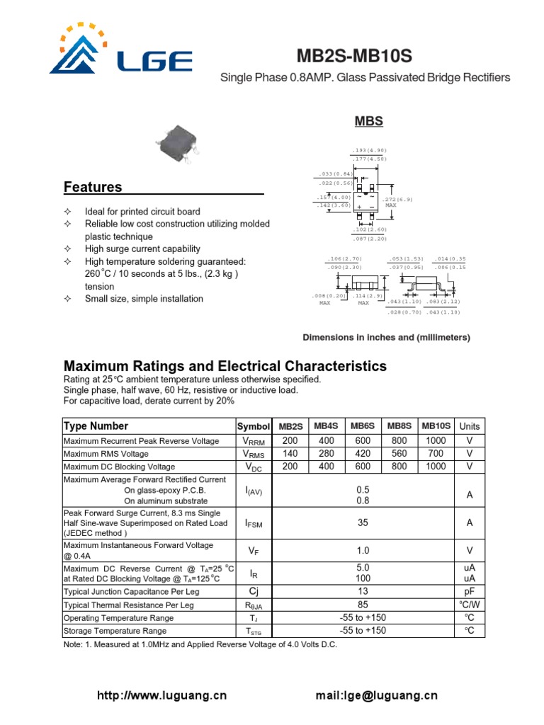MB2S (Puente Rectificador 0.8 A) | PDF | Rectifier | Capacitor