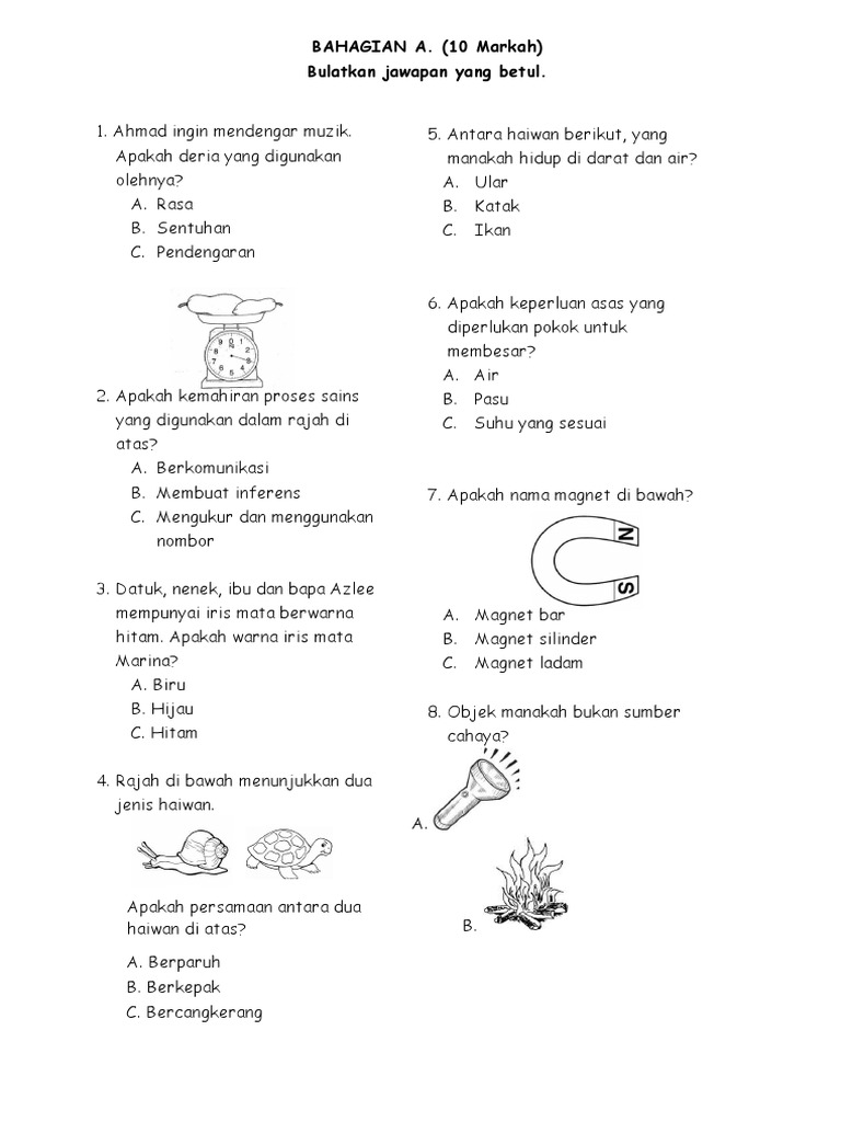 Soalan Sains Tahun 2 | PDF