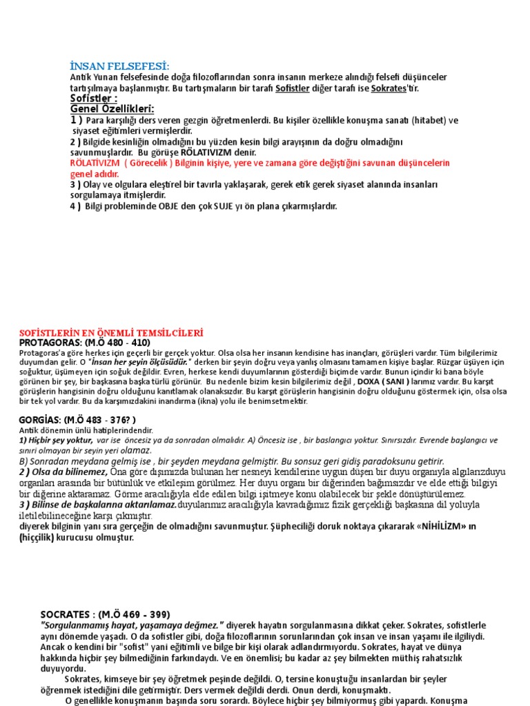 Sinif Felsefe 2. Ders Notlari | PDF