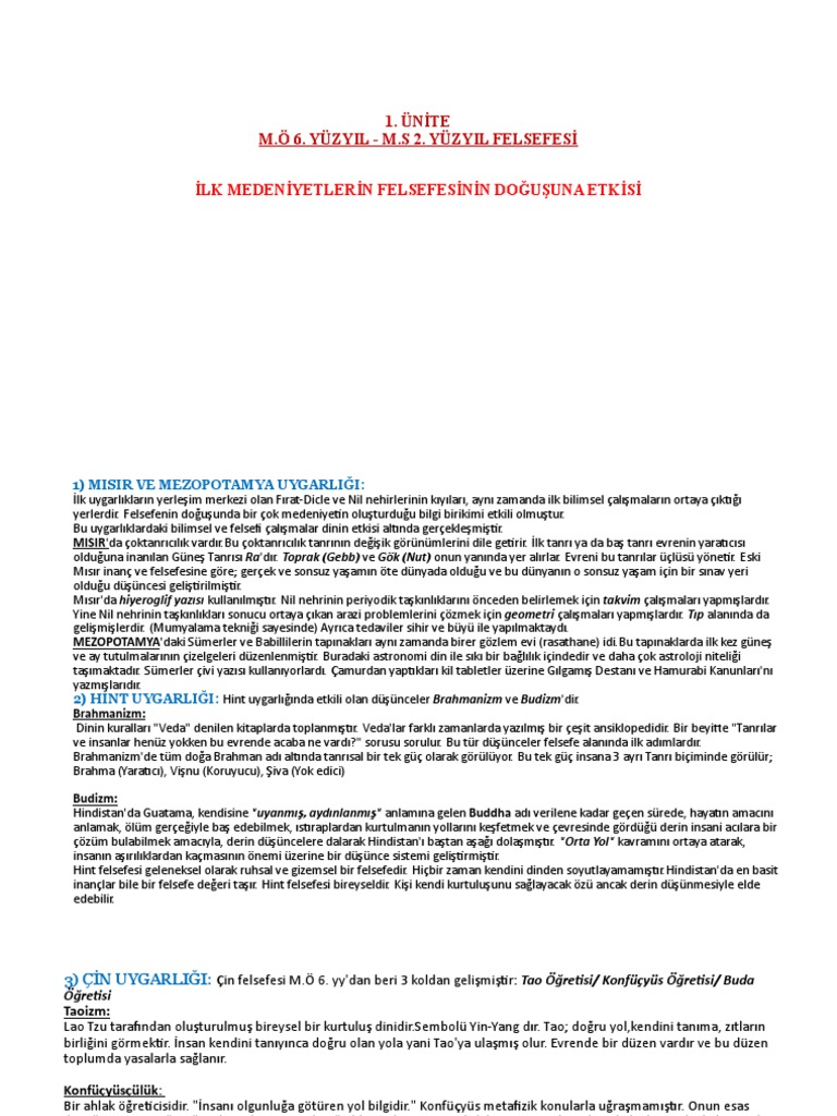 11.sinif Felsefe 1.ders Notlari Anti̇k Yunan Doğa Felsefesi̇ | PDF