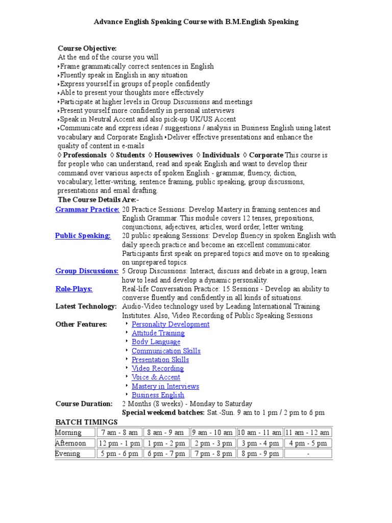Advance English Speaking Course | PDF | Fluency | English Language