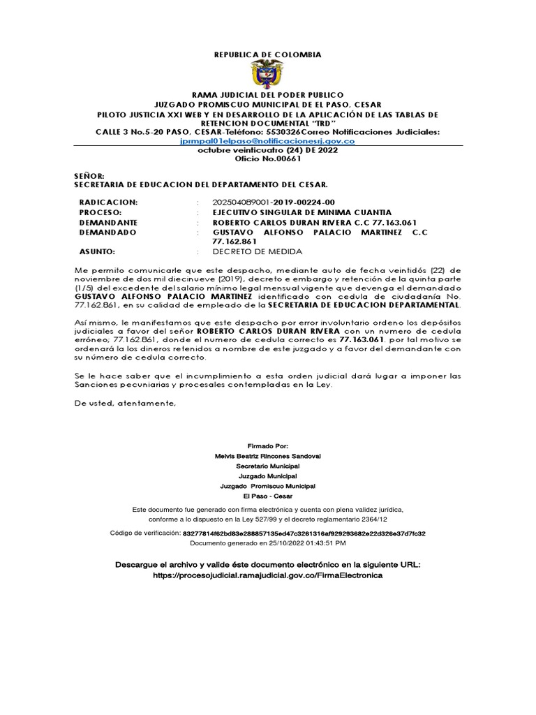 21 Oficio Corregido 2019-00224 | PDF | Gobierno | Justicia