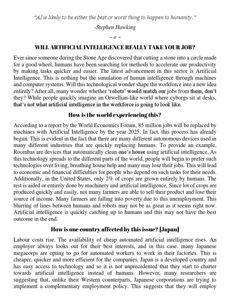 Will Artifical Intelligence Really Take Your Job - Jia Berde (GP ... Will Artifical Intelligence Really Take Your Job - Jia Berde (GP ...
