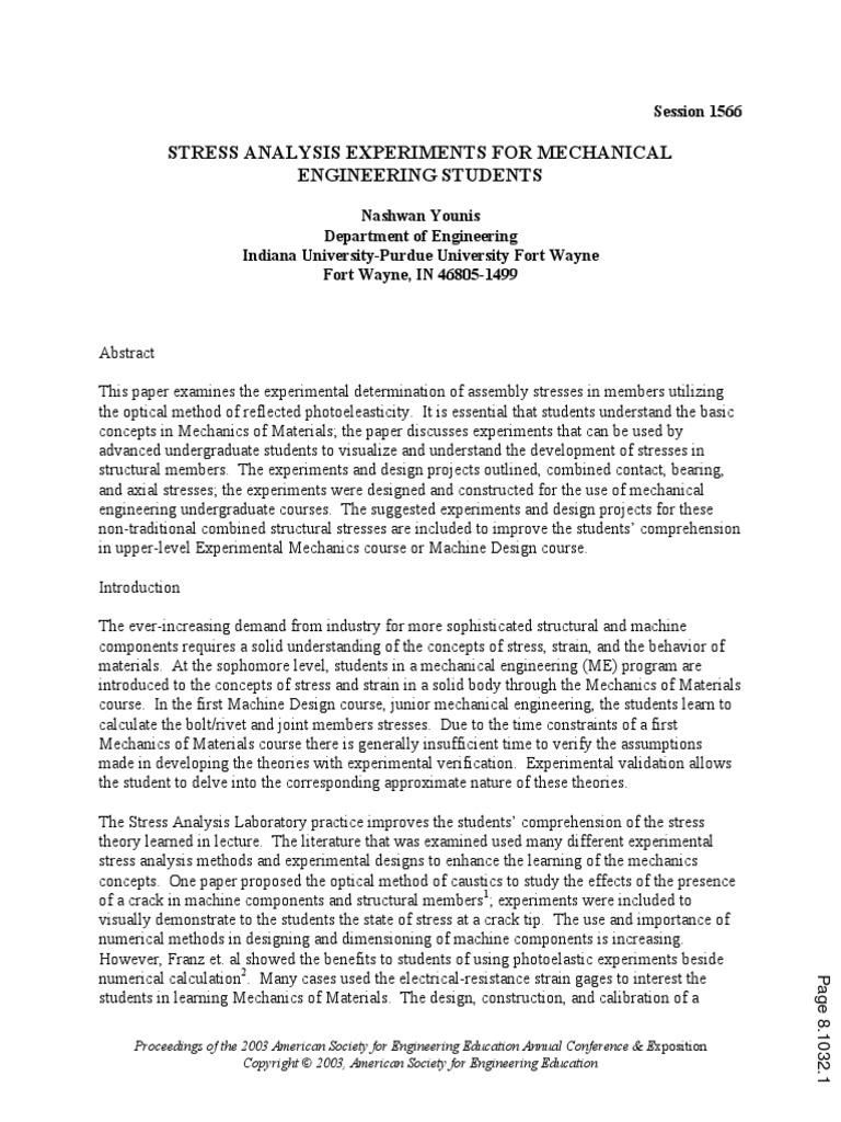 Stress Analysis Experiments For Mechanical Engineering Students | PDF | Stress (Mechanics ...
