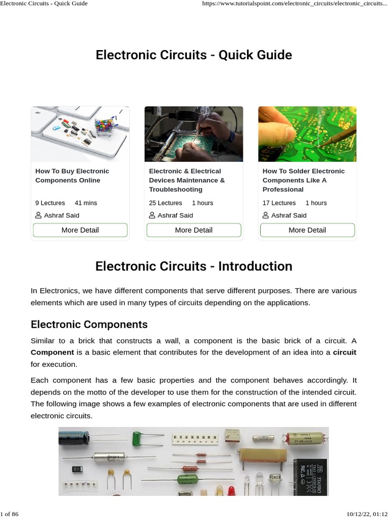 Electronic Circuits - Quick Guide | PDF | Electronic Filter | Low Pass ...